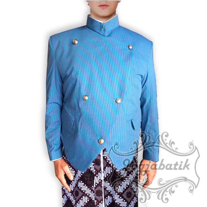 Jual WS Beskap Lurik Alusan Biru Model Solo Baju Adat Jawa - S, Solo ...