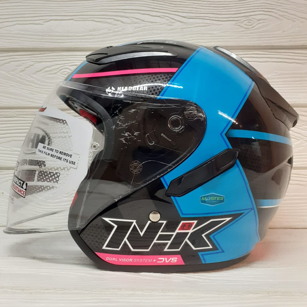 Jual HELM NHK R1 MOTIF NAPOLEON BLACK LIGHT BLUE DOUBLE VISOR HALF FACE ...
