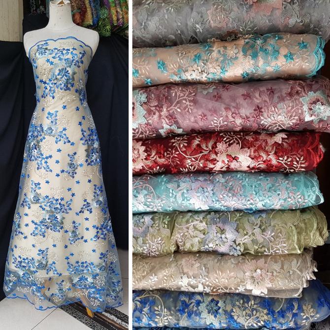 Jual Kain tile bordir 3 dimensi MILENA / kain brokat 3D / brukat 3D ...