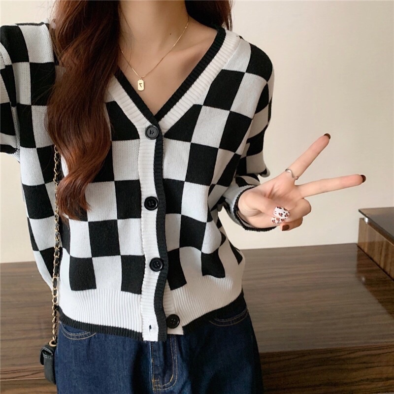 Jual storedelune - Classic Checkerboard Cardigan (Import Quality ...