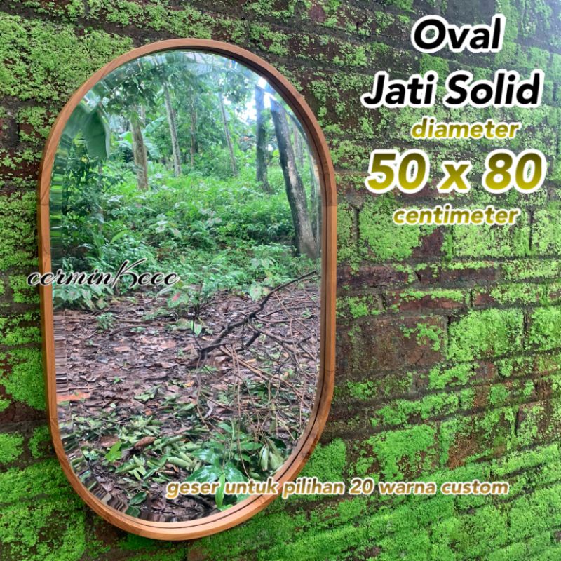 Jual Cermin Dinding Oval Diameter 50cm × 80cm | Frame Kayu Jati ...