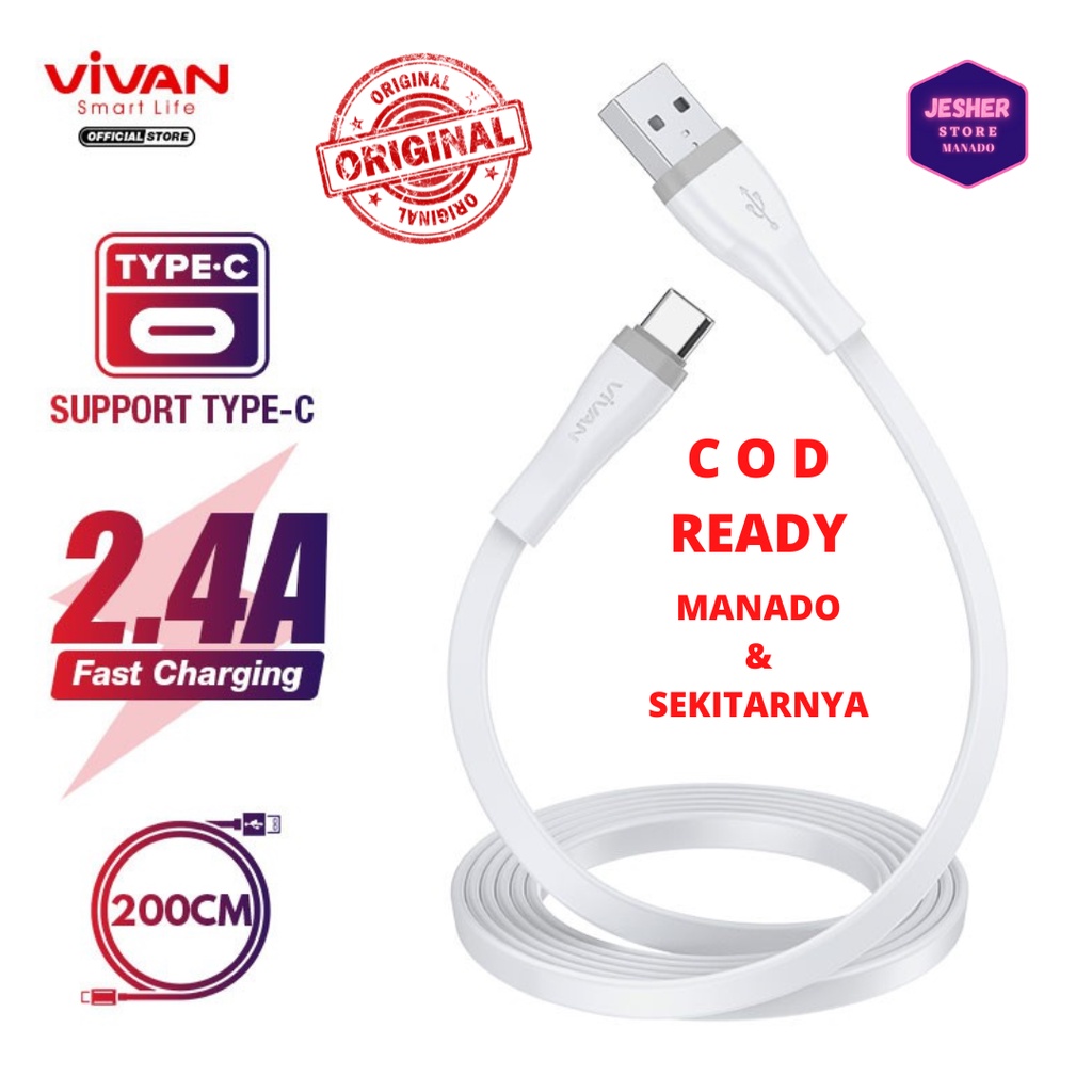 Jual Kabel Data Type C 2 Meter SC200 VIVAN Fast Charging 2A Flat Design ...