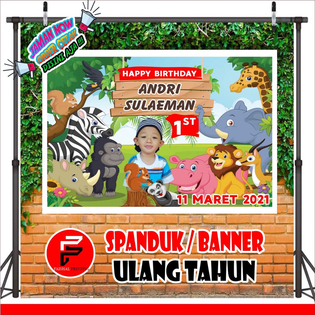 Jual Spanduk / Banner / Backdrop Ulang Tahun Custom Tema binatang hutan ...