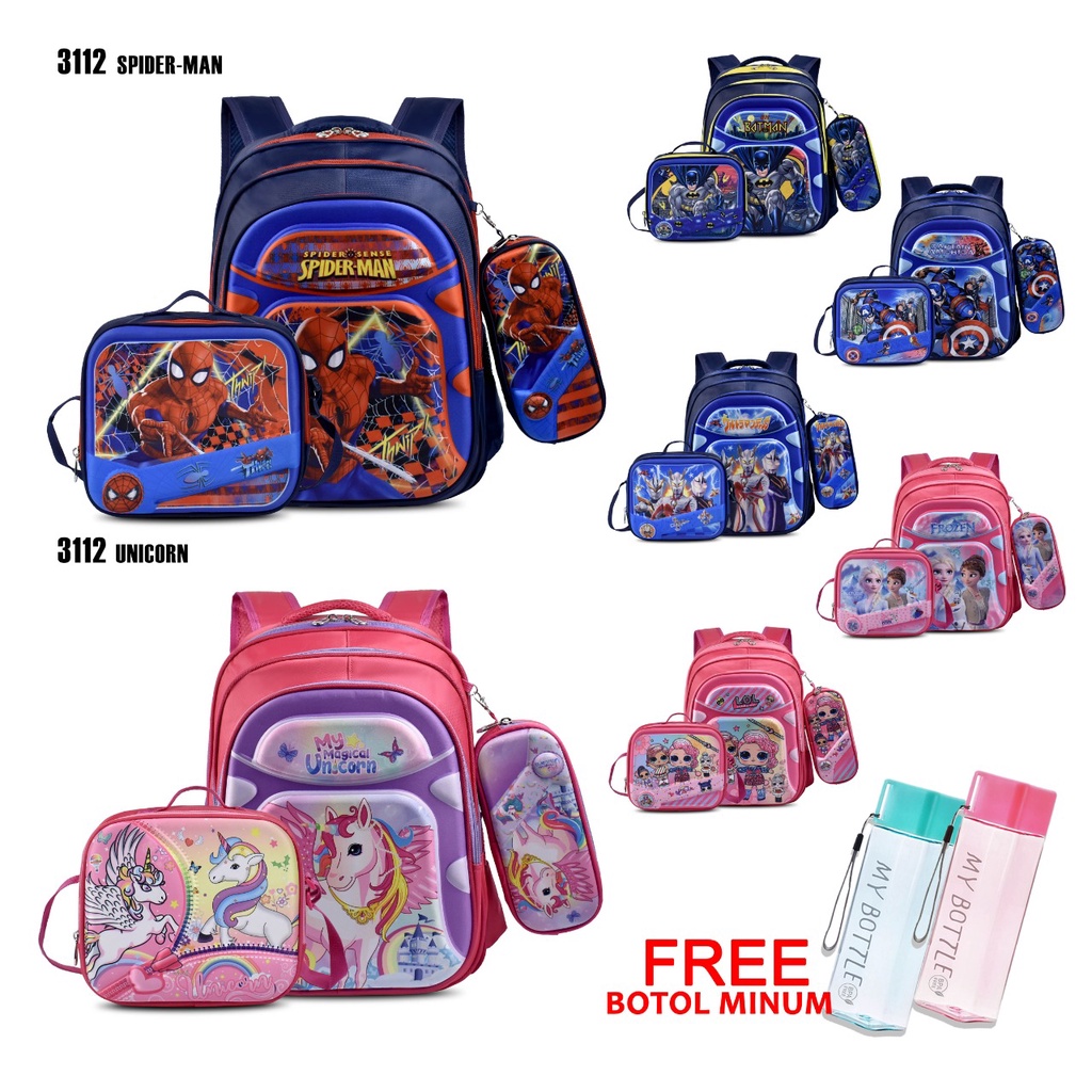 Jual (BagShop) Tas Sekolah SD Cartoon 3112 Set 3 cewek & cowok, Tas ...