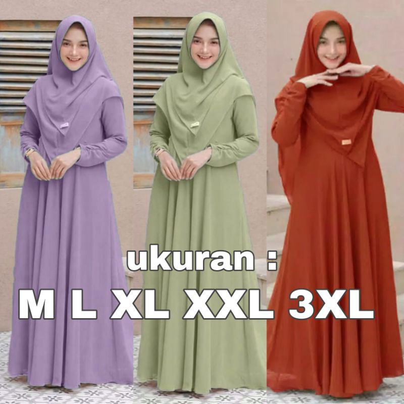 Jual GAMIS SYARI JUMBO JILBAB 2 LAYER UKURAN M L XL XXL XXXL SET MURAH BUSUI POLOS MAXI DRESS ...