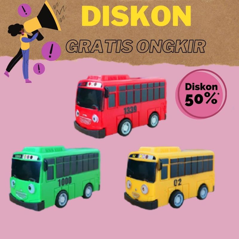 Jual Bro1187 Merah Kuning Biru Hijau Bus Tayo The Little Bus Mainan Anak Mobil Mobilan ...