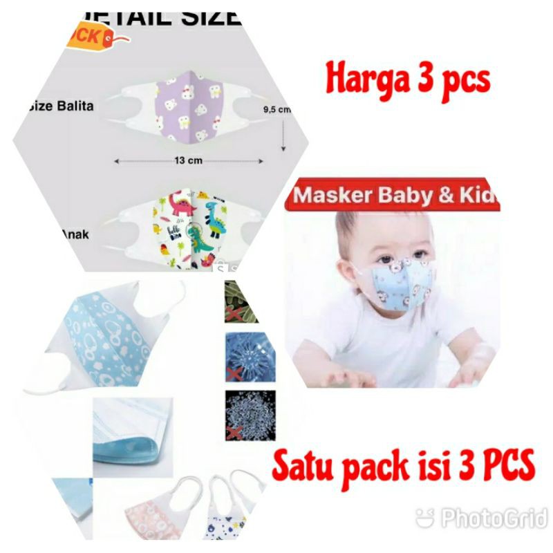 Jual masker n95 tanpa katup 3ply bayi sampai anak isi 3pcs/eceran ...
