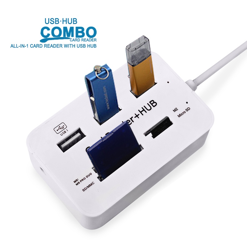 Jual USB Hub Card Reader Combo High Speed 3 port USB 2.0 Hub All In One ...
