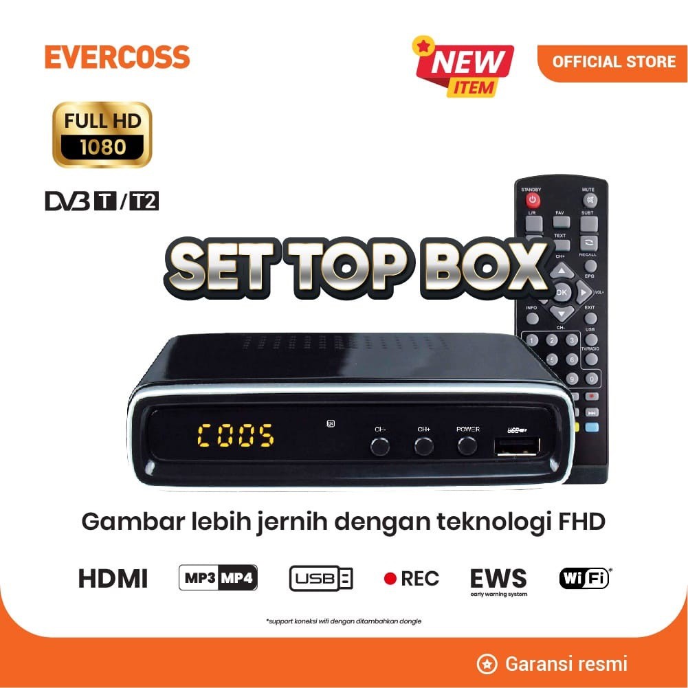 Jual STB SET TOP BOX RECEIVER TV DIGITAL DVB T2 TABUNG EVERCOSS FULL HD ...