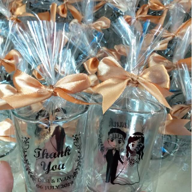 Jual Souvenir gelas sloki sablon custom kemas plastik | Shopee Indonesia