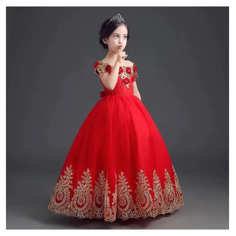 Jual Gaun Anak New 2022 Renda Merah Gaun Panjang Menyeret Gaun Gadis ...