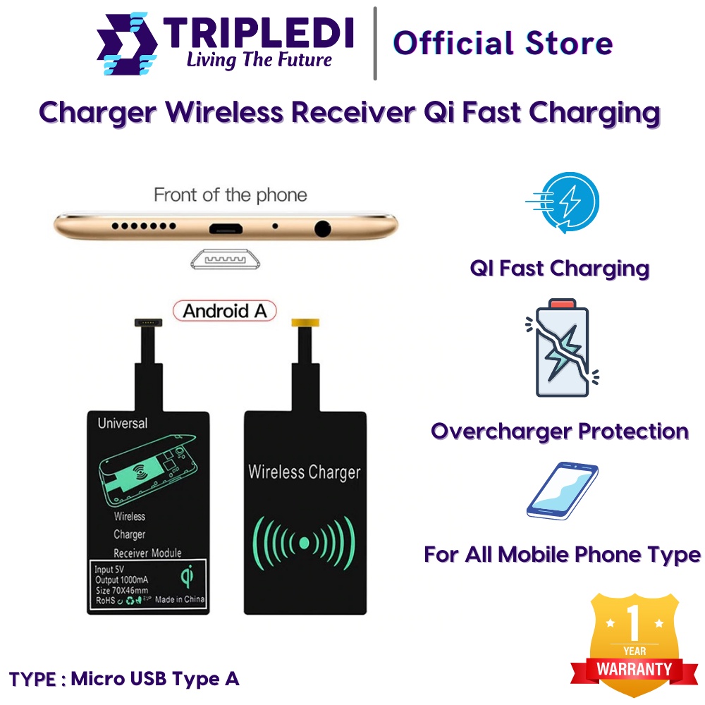 Jual TRIPLEDI Wireless Charger Receiver Qi Fast Charging Adapter 5W ...