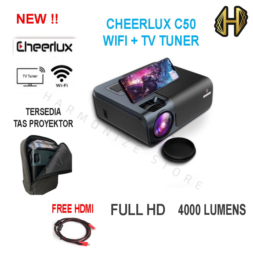 Jual Proyektor CHEERLUX C50 Wifi LED Projektor Full HD 4000 Lumen ...