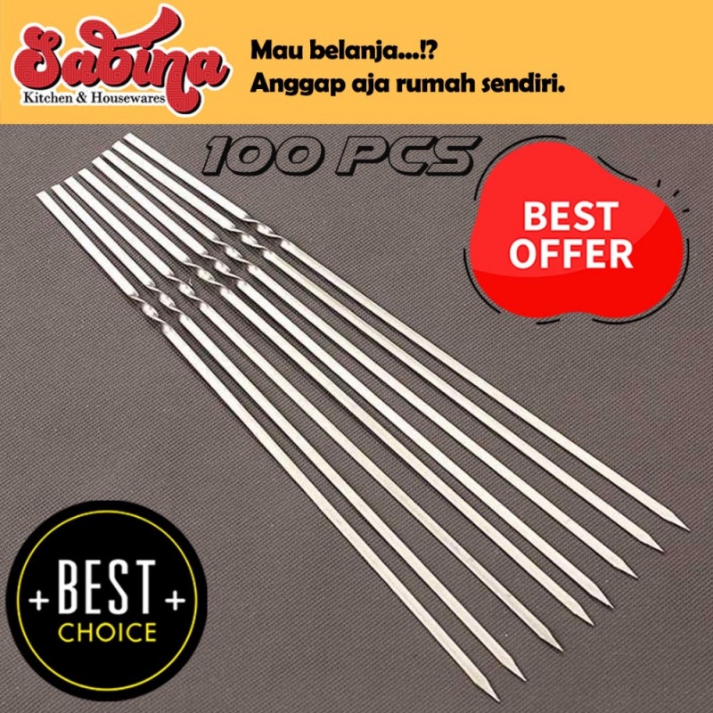 Jual Tusuk Sate Stainless Steel Tusukan Ruji Cooking Tools 100 Pcs 35 ...