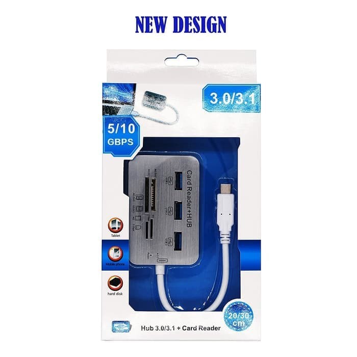 Jual Type C to USB 3.0 Card Reader & 3 USB Hub (MS, Micro SD,SD/MMC,M2 ...