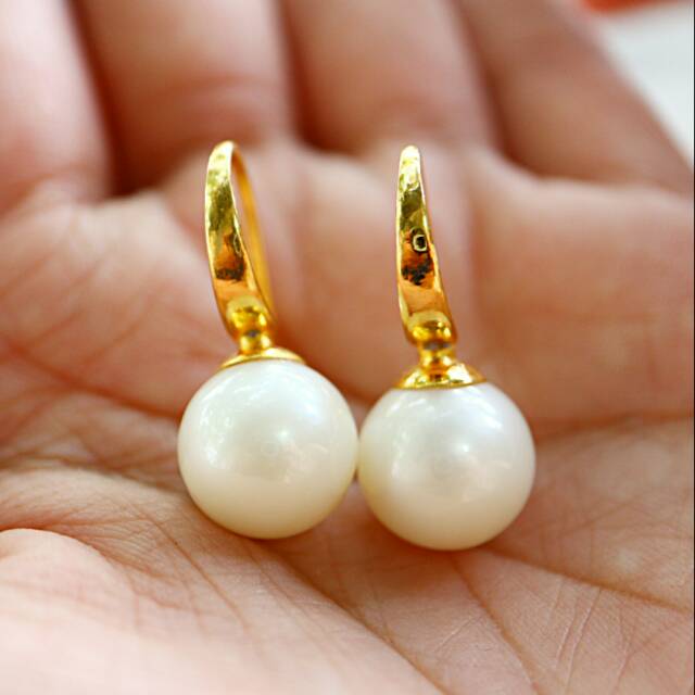 Jual Anting Emas 22karat ikat Mutiara Laut Grade A warna Putih | Shopee ...