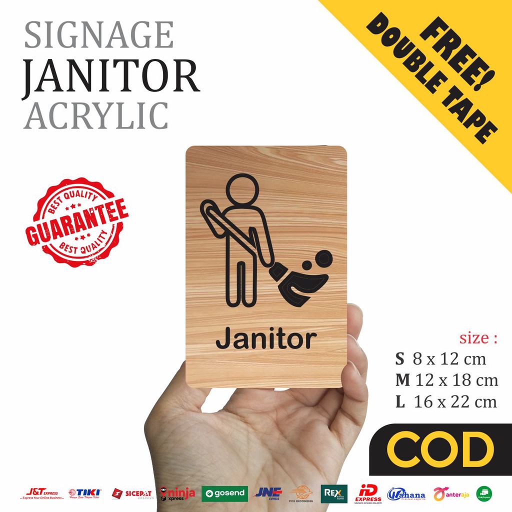 Jual Janitor Sign Board Kayu Print Signage Label Pintu Petunjuk Nama ...