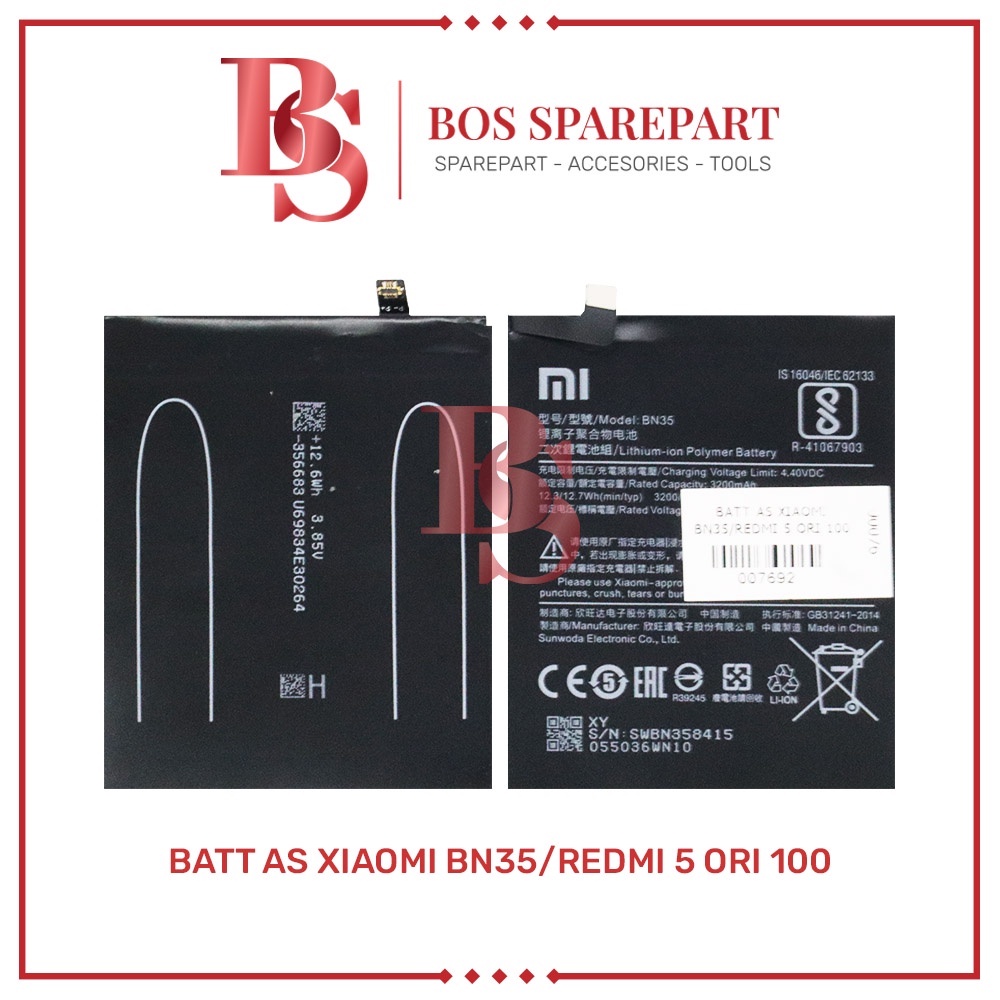 Jual BATERAI AS XIAOMI BN35 / REDMI 5 ORI 100 / BATTERY / BATRE ...