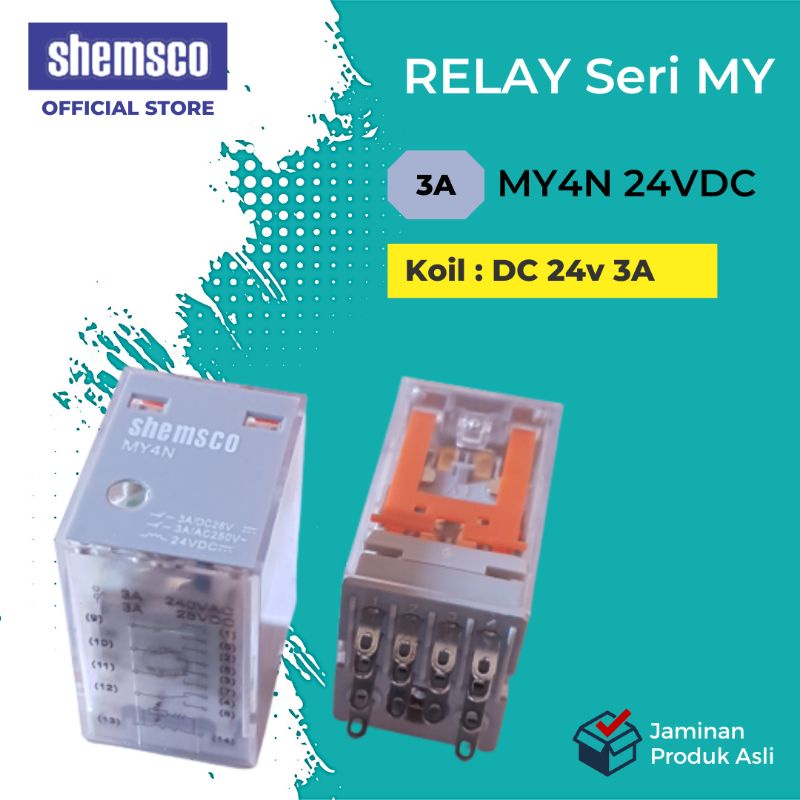 Jual 24v DC 220v AC 3A Relay MY4N Shemsco Socket 14 Pin PYF MY4 24 VDC 220 VAC | Shopee Indonesia