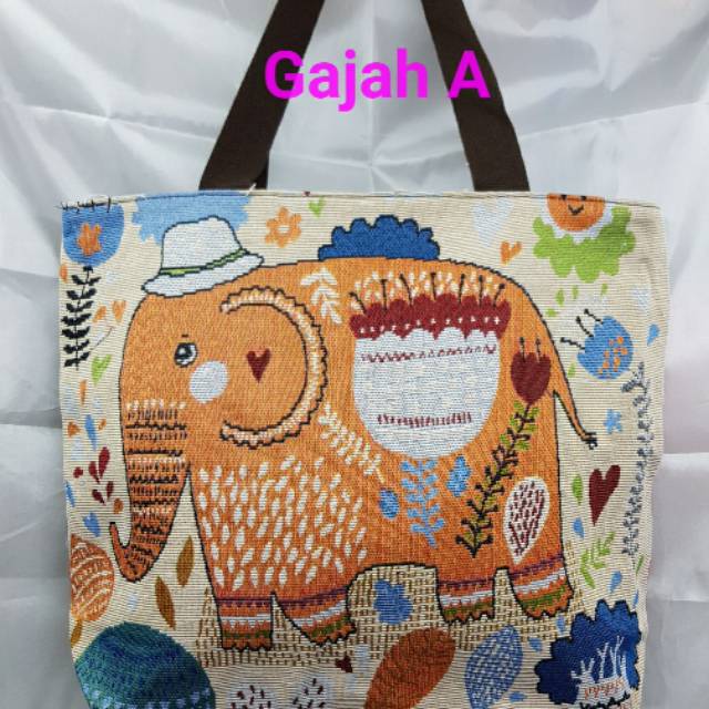 Jual Tas tenun Gajah Thailand Bangkok import. . Ukuran 45 cm x 34 cm x ...