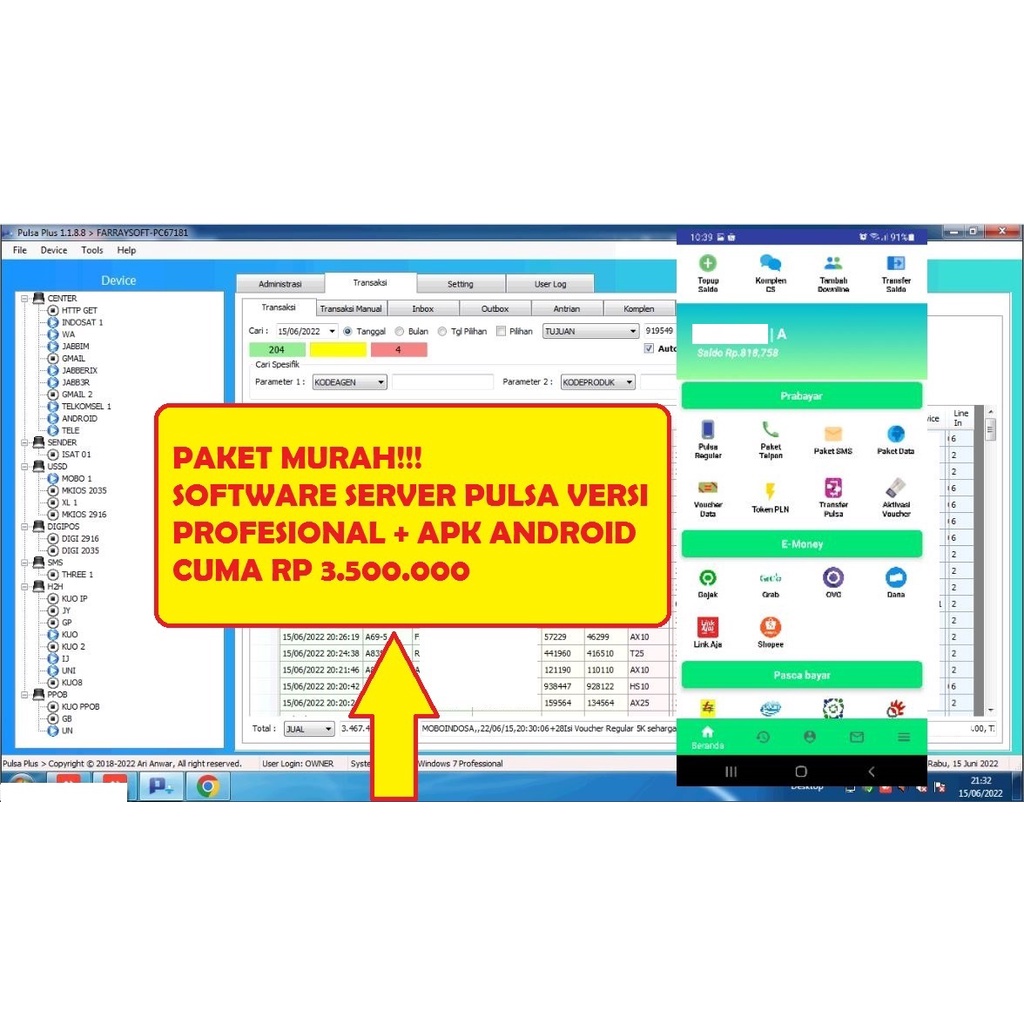 Jual PAKET MURAH!!! SOFTWARE SERVER PULSA VERSI PROFESIONAL + APK ...