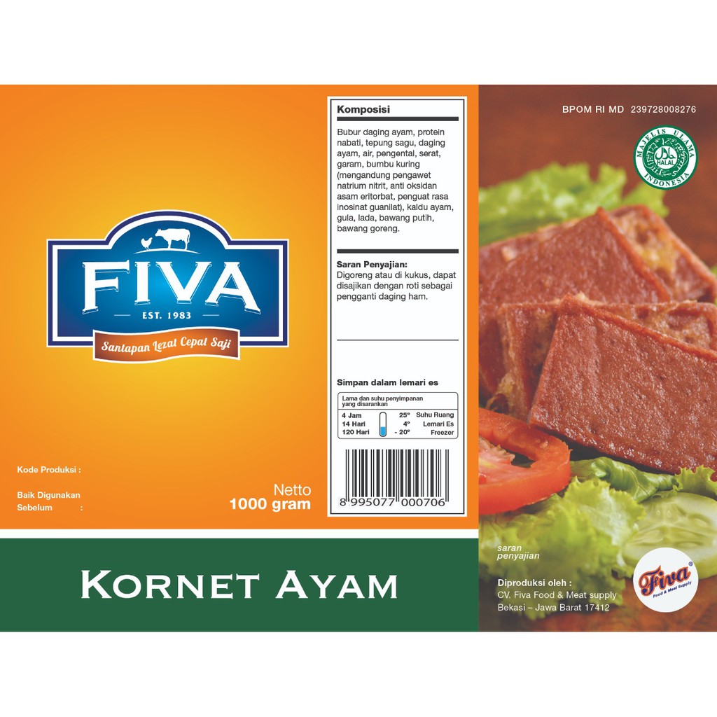 Jual FIVA Kornet Ayam / Chicken Corned Meat Netto 1000 gram | Shopee ...