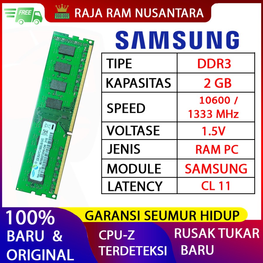 Jual RAM PC SAMSUNG DDR3 2GB 1333MHz PC 10600 1.5v ORI RAM KOMPUTER ...
