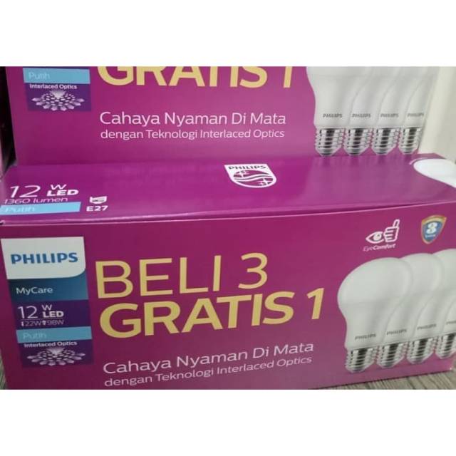 Jual PHILIPS LAMPU LED BULB PAKET ISI 4 LAMPU MYCARE MULTIPACK 12W 12WATT 12 W PUTIH GARANSI ...