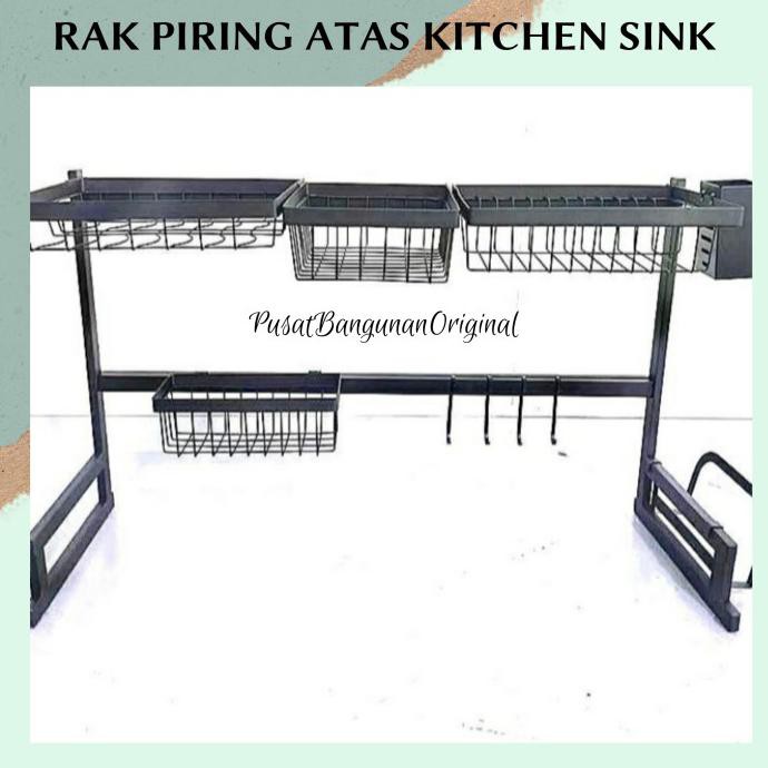 Jual Rak Piring Portable Rak Dapur 2 Susun Black 65Cm Rak Piring Atas ...