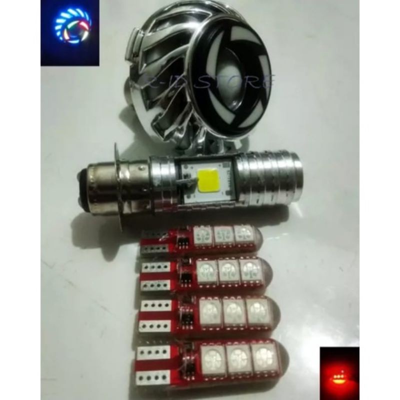 Jual ( Paket Hemat Lampu Variasi 3in1) Lampu Utama LED 2 Sisi AC DC + Sen Jelly + Stop Projie ...