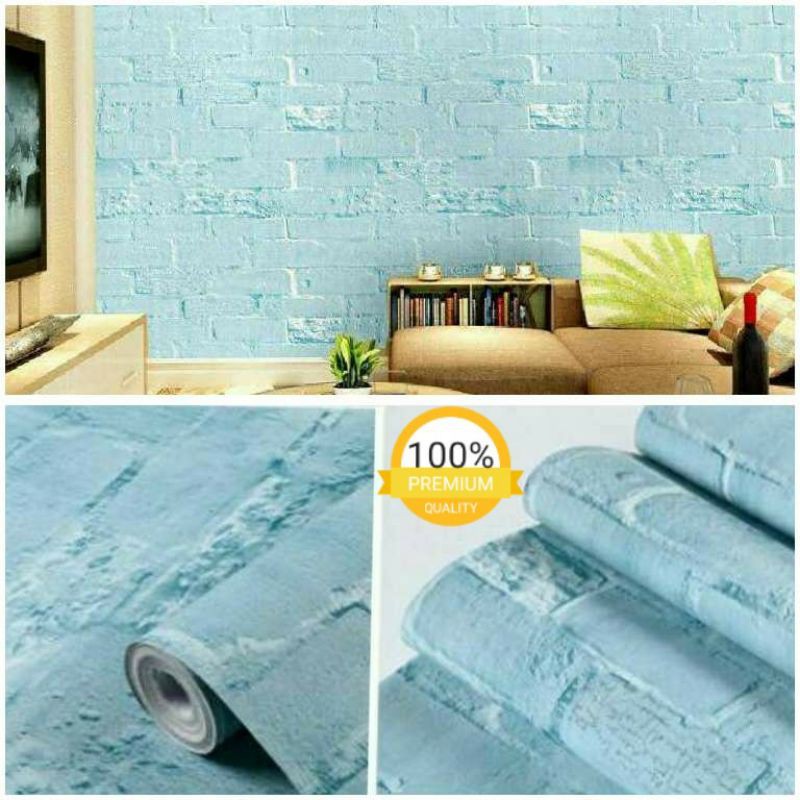 Jual Wallpaper Dinding Batu Sticker Dinding Batu-bata Biru Tulis 3D ...