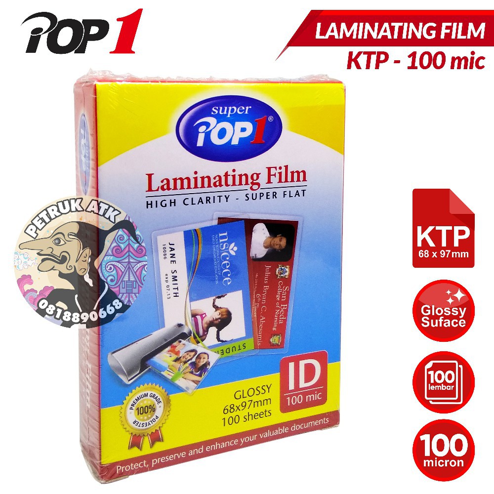 Jual [PAK] LAMINATING FILM UKURAN KTP 100 MICRON POP1 (100 LEMBAR)* | Shopee Indonesia
