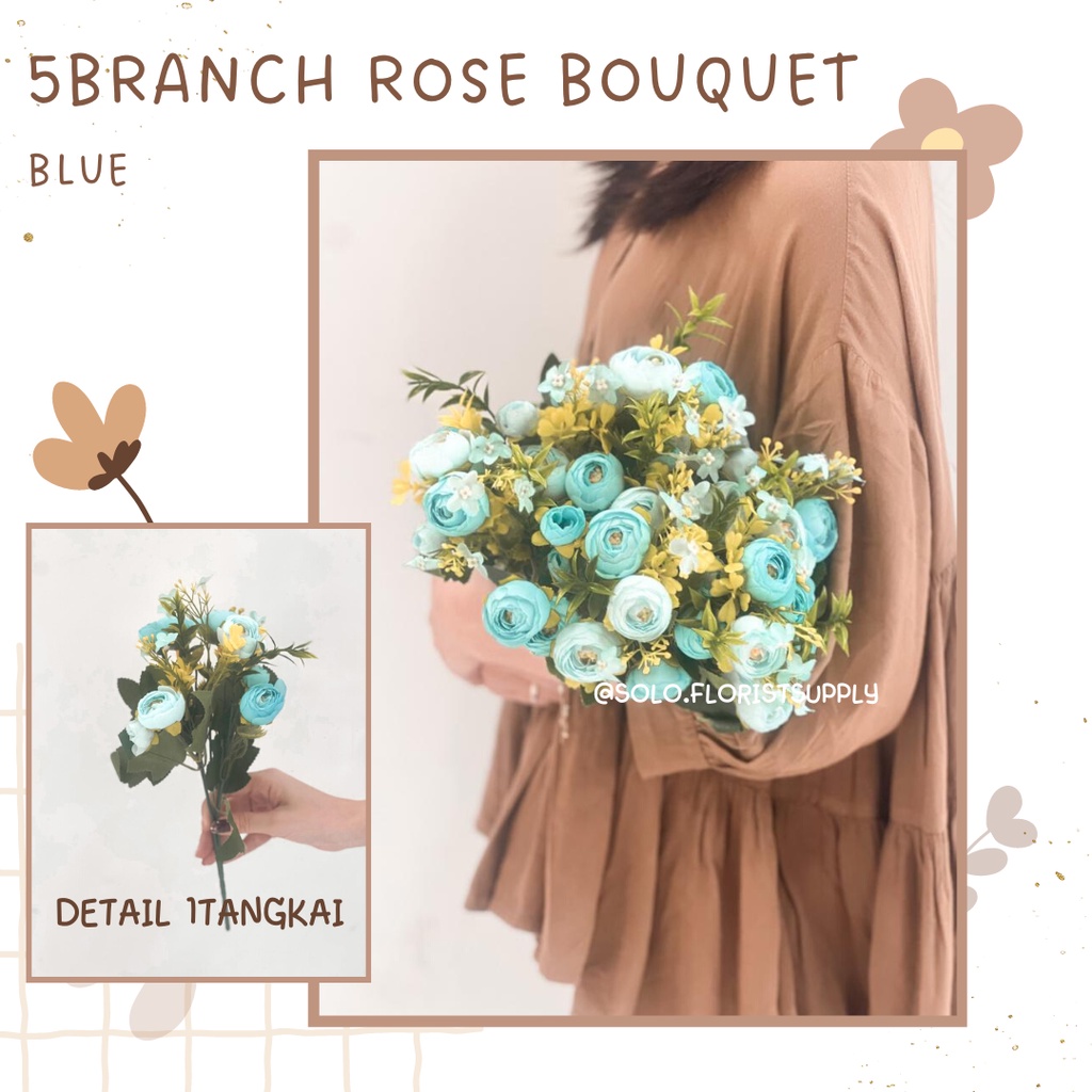 Jual 5 BRANCH ROSE BOUQUET KUNTUM BUNGA MAWAR KECIL HIAS ARTIFICIAL ...