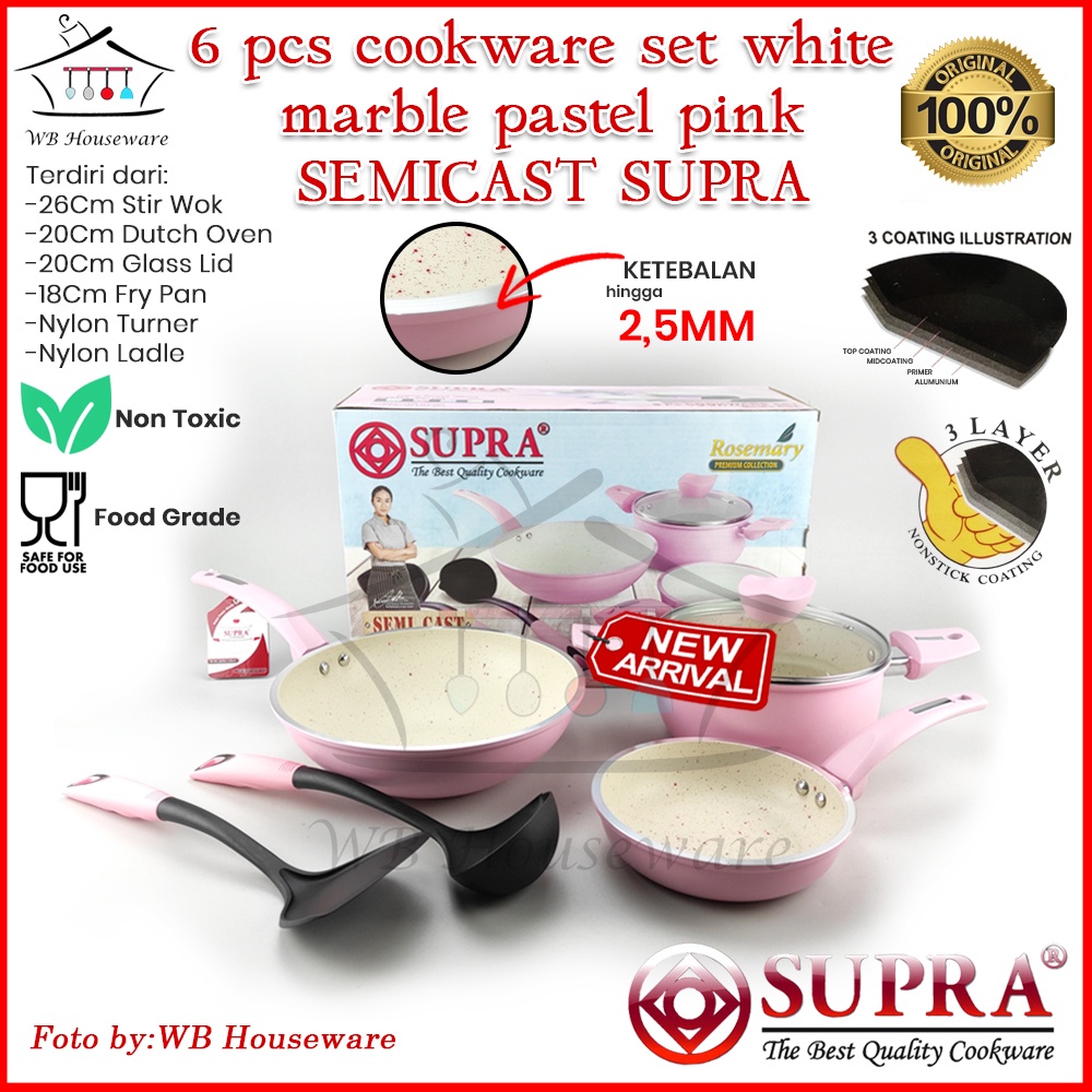 Jual SUPRA panci set supra 6pcs white marble pink / cookware set anti ...