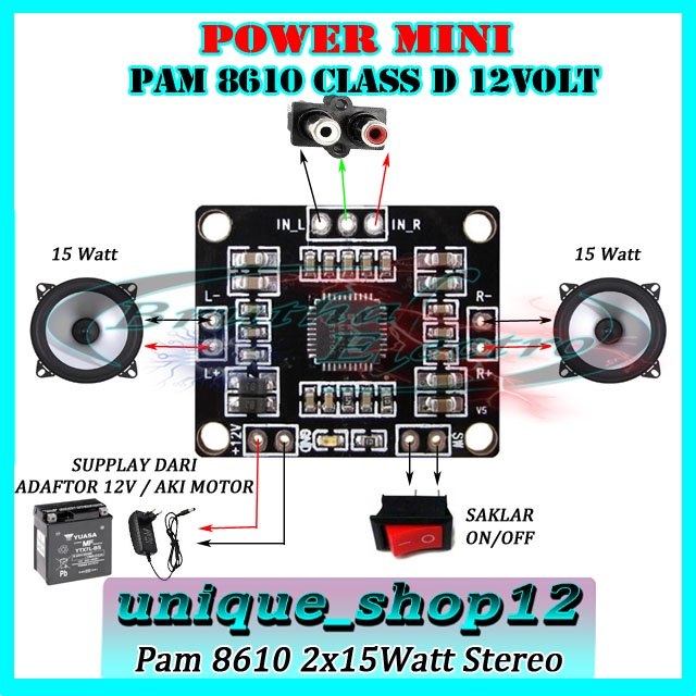 Jual PAM 8610 Power Amplifier Digital Class D 2x15Watt | Shopee Indonesia