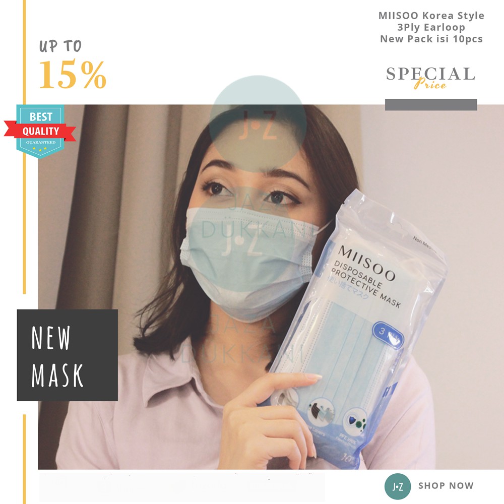 Jual Masker Miisoo Korea 3Ply Biru isi 10 Disposable Face Mask ...
