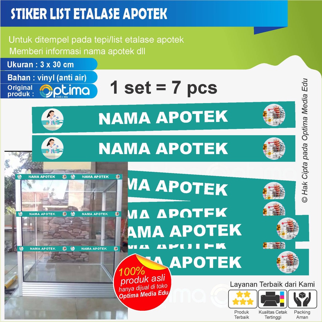 Jual STIKER LIST ETALASE APOTEK, 1 SET = 7 PCS, BISA REQUEST NAMA ...