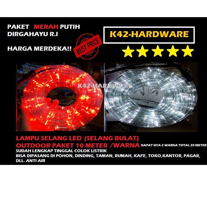 Jual Lampu selang bulat LED MERAH PUTIH 10 meter per set (2 set ...