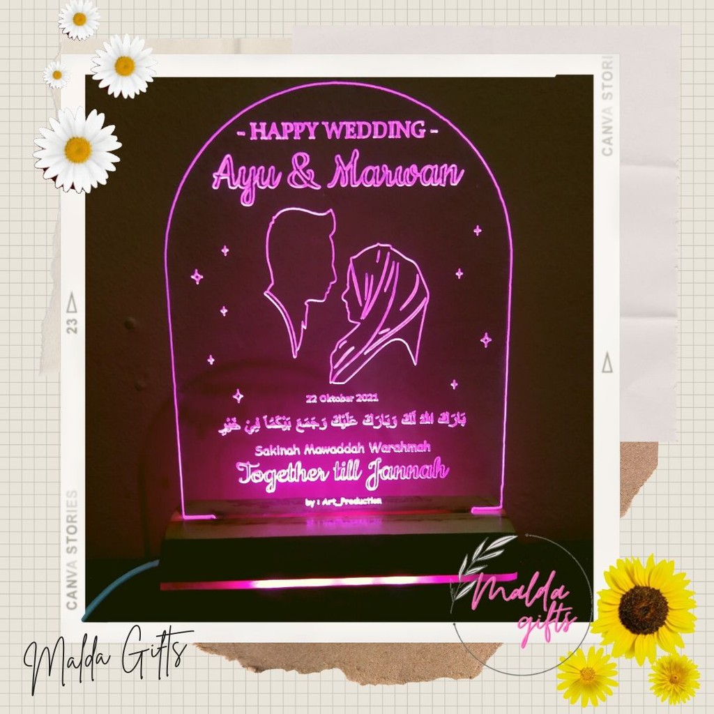 Jual (TERMURAH) LAMPU AKRILIK WEDDING CUSTOM | LAMPU TIDUR AESTHETIC ...