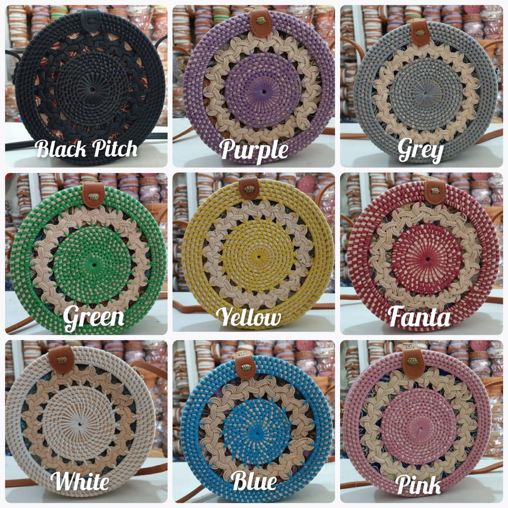 Jual TAS ROTAN BULAT MOTIF GENDIT DIAMETER 15CM, 18 CM - 20CM | Shopee ...