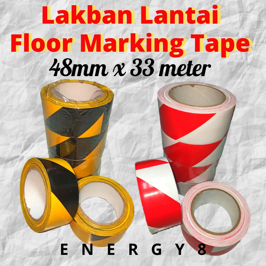 Jual LAKBAN LANTAI FLOOR MARKING TAPE 48mm x 33m KUNING HITAM - MERAH PUTIH | Shopee Indonesia