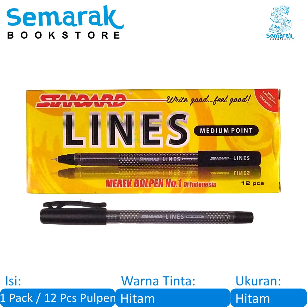 Jual Standard Lines Medium Point Gel Pen Pena Jel - Hitam [1 Pack / 12 ...