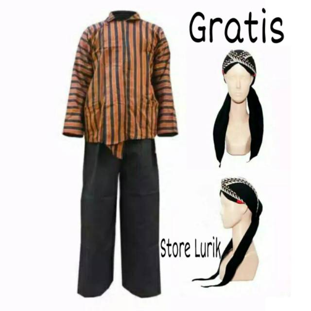 Jual Setelan baju jawa surjan lurik gratis blangkon samurai putih ...