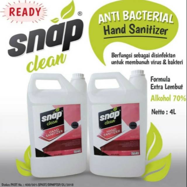 Jual Hand Sanitizer Snap clean 4 liter | Shopee Indonesia