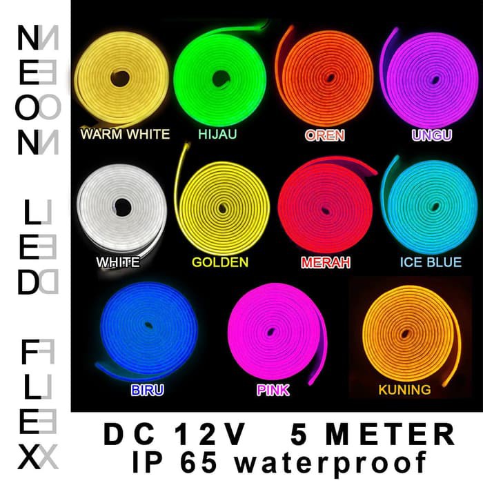 Jual Lampu Led Neon Flex Led Strip Flexible DC 12V IP65 Roll 5 Meter Waterproof Anti Air ...