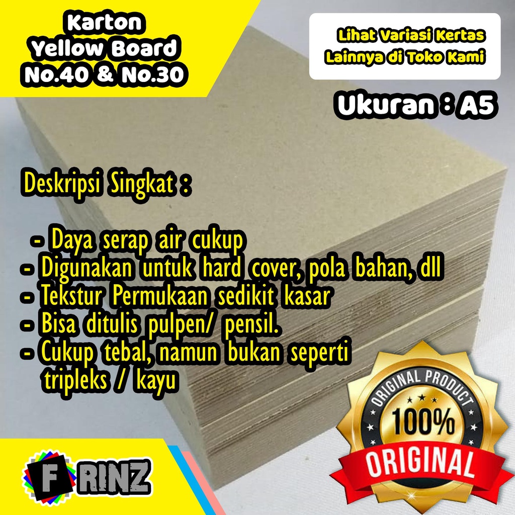 Jual Kertas Karton Kuning Bot No. 30 dan 40 Ukuran A5 / Carton Yellow ...