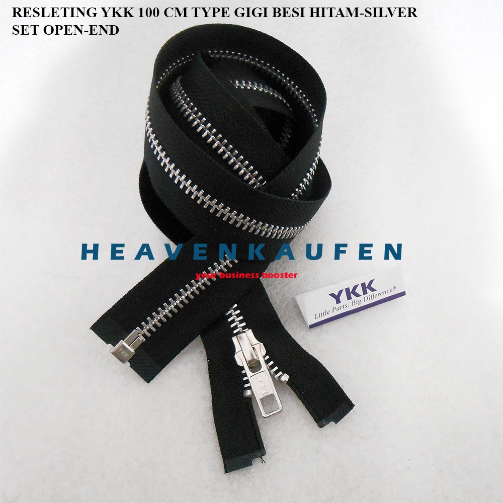 Jual Resleting Zipper YKK Type Gigi Besi 100 cm / 1 Meter Hitam Silver Set Open - End Buka ...