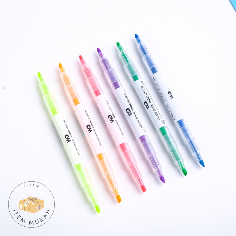 Jual Highlighter WD-1212 Dual Tip 1 Set Isi 6 Spidol Marker Textlighter ...