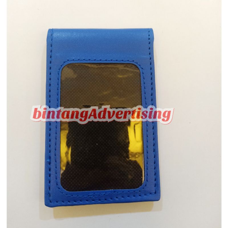 Jual Name Tag ID Card Saku Dompet Kartu Saku Kulit Biru Magnet 2 Sisi ...