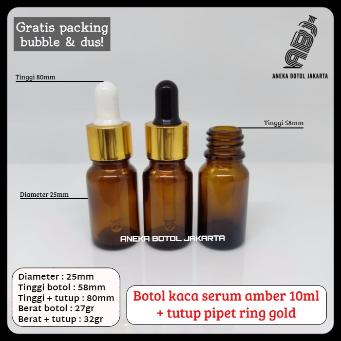 Jual Botol kaca serum amber 10ml pipet tetes ring gold | Shopee Indonesia
